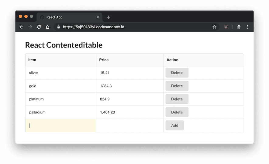 Using Content Editable Elements in JavaScript (React) | Tania's Website