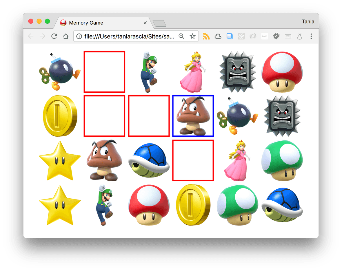 Create a Memory Game (ala Super Mario 3) with JavaScript | Tania's Website