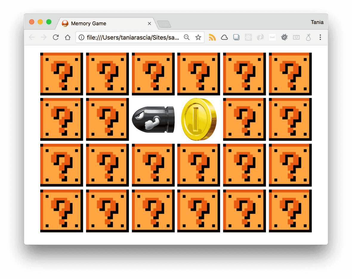 Create a Memory Game (ala Super Mario 3) with JavaScript | Tania's Website