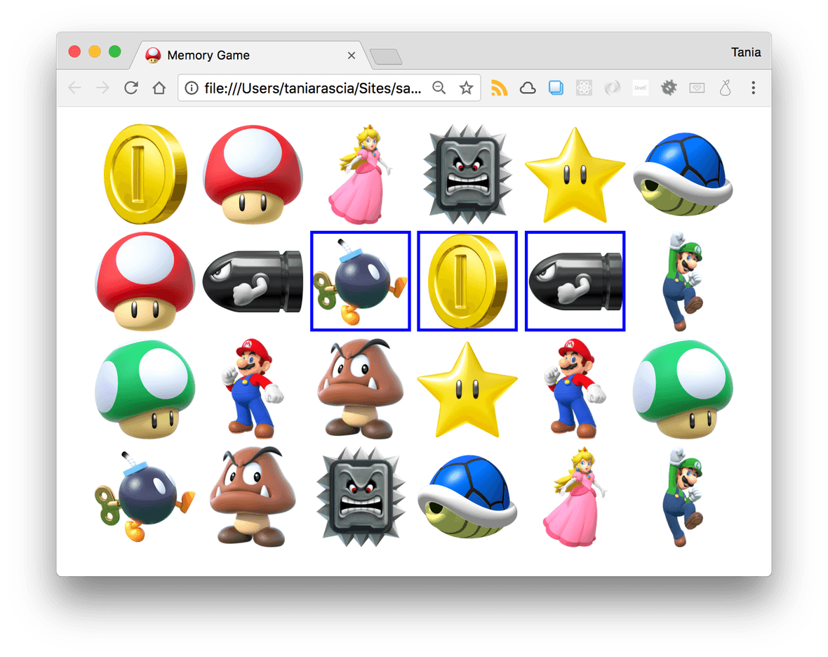 Create a Memory Game (ala Super Mario 3) with JavaScript | Tania's Website